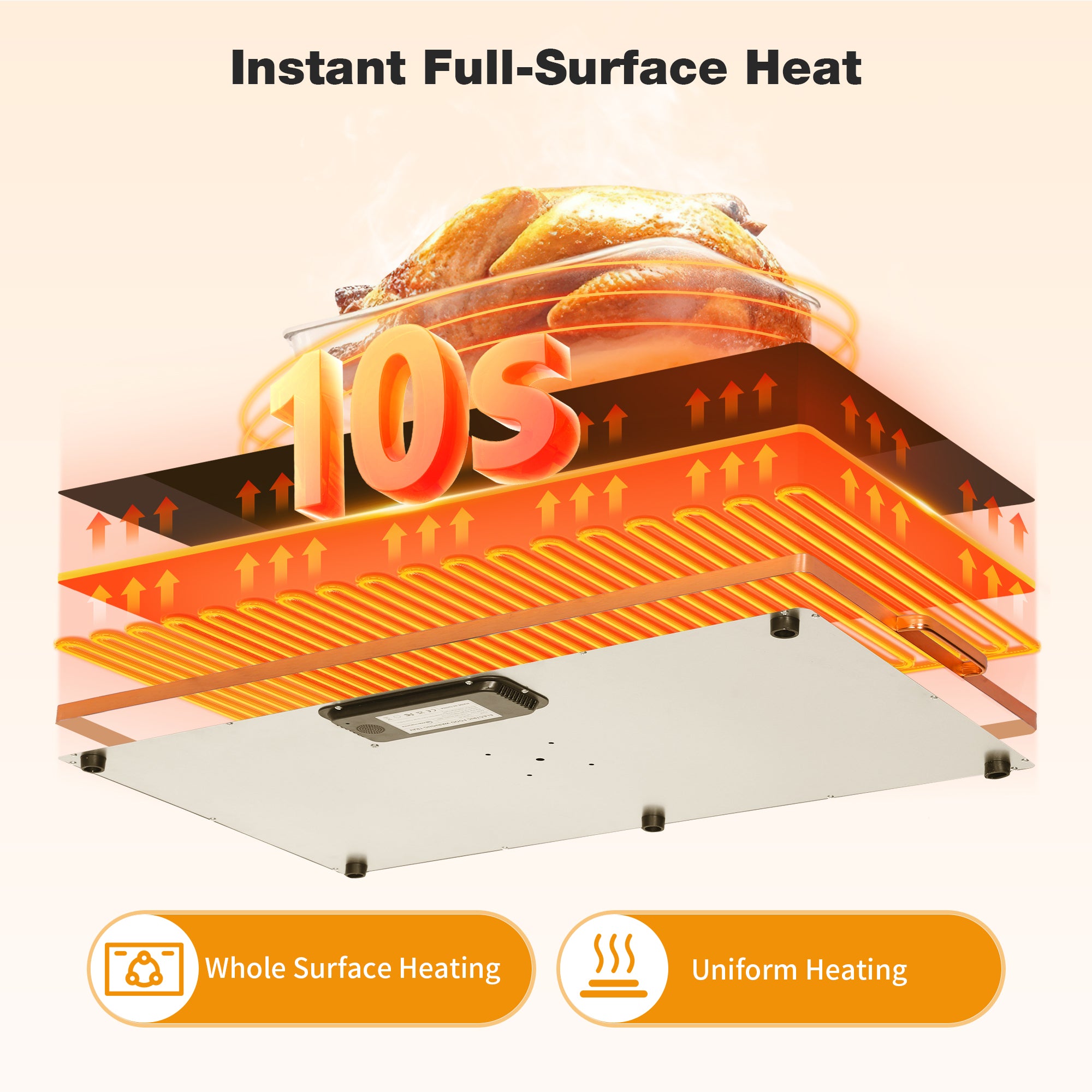 Electric Warming Tray 32x18 glass surface, metal stand - Warmounts