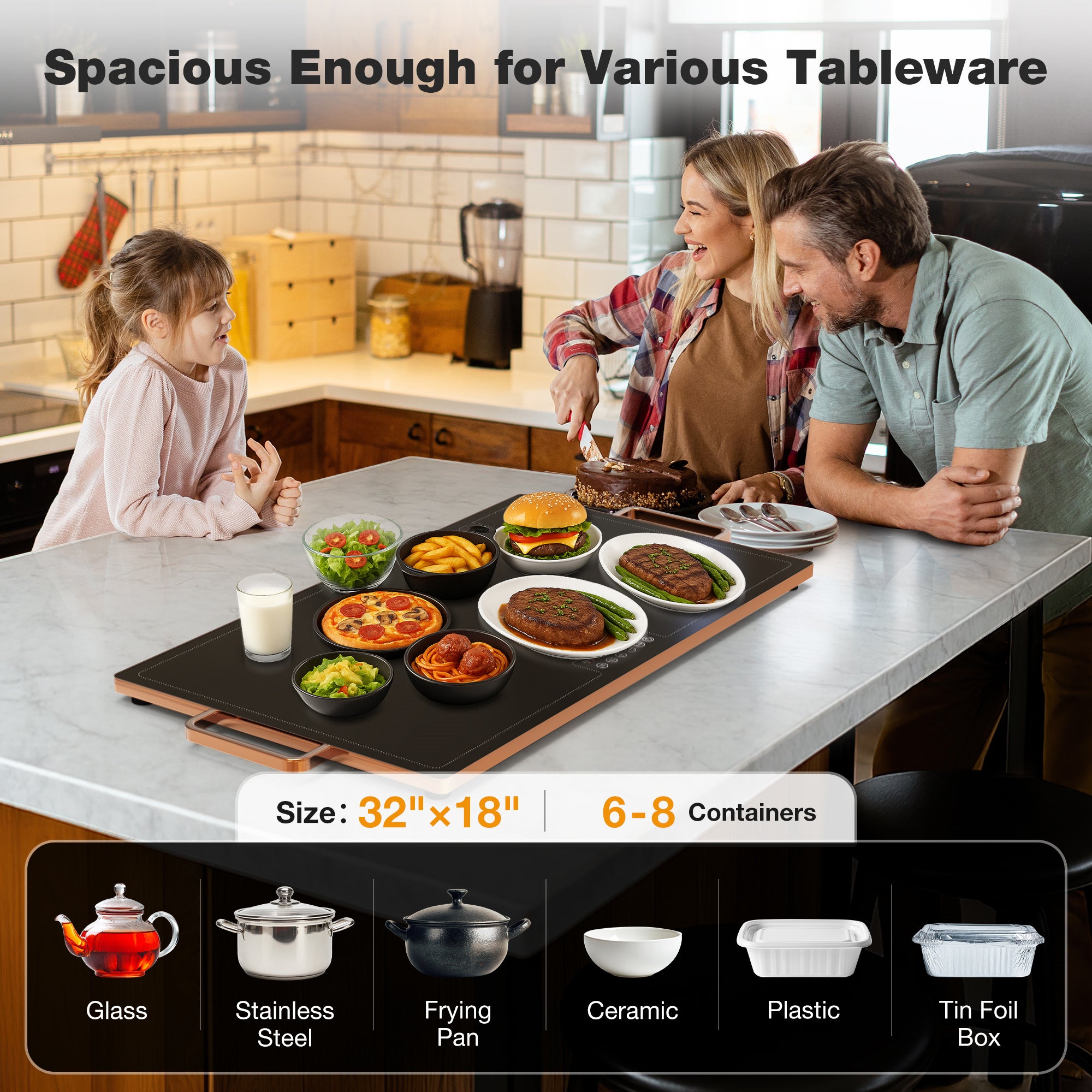 Electric Warming Tray 32x18 glass surface, metal stand - Warmounts
