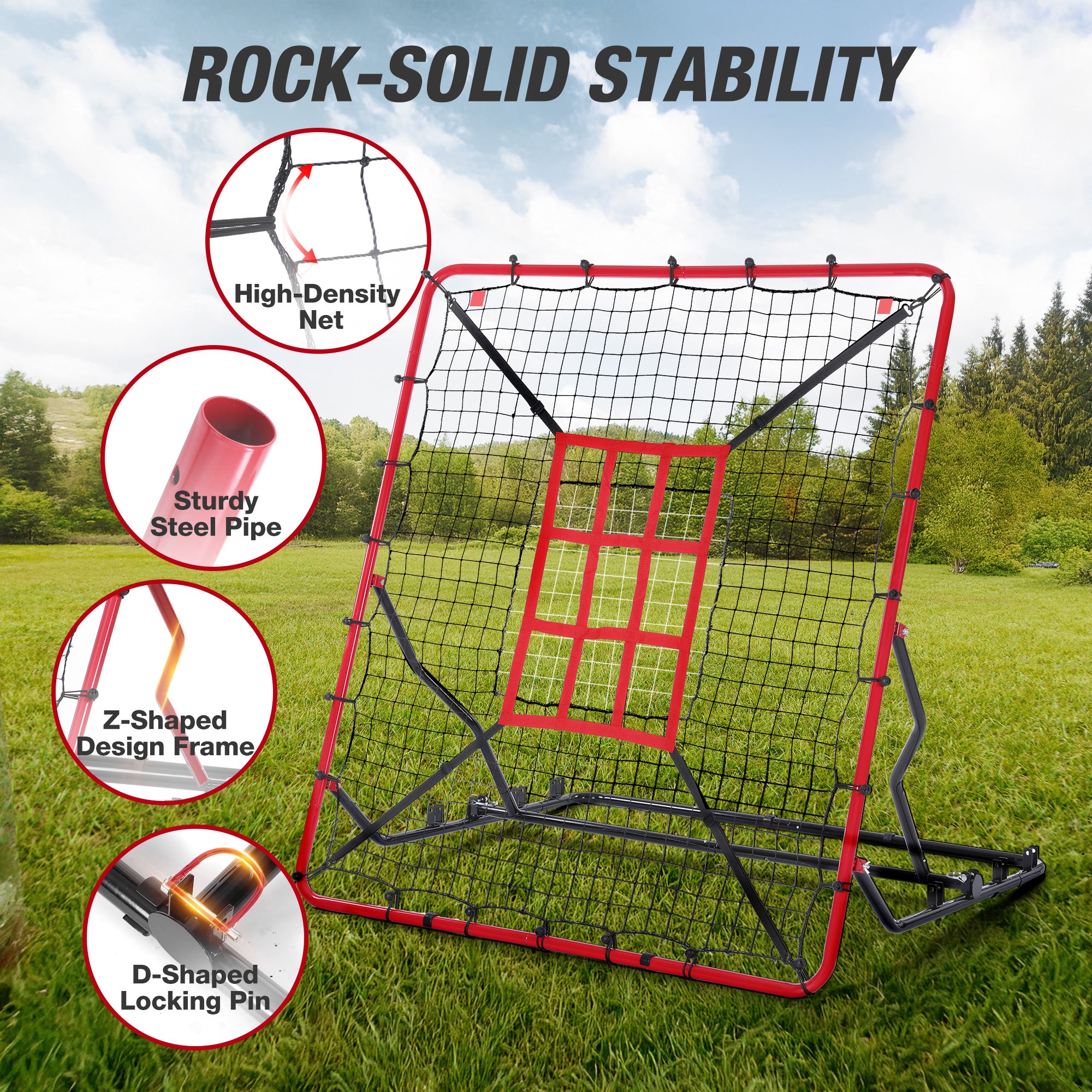 Baseball Rebounder Net, 4 Adjustable Angles 4.5*4FT - Warmounts