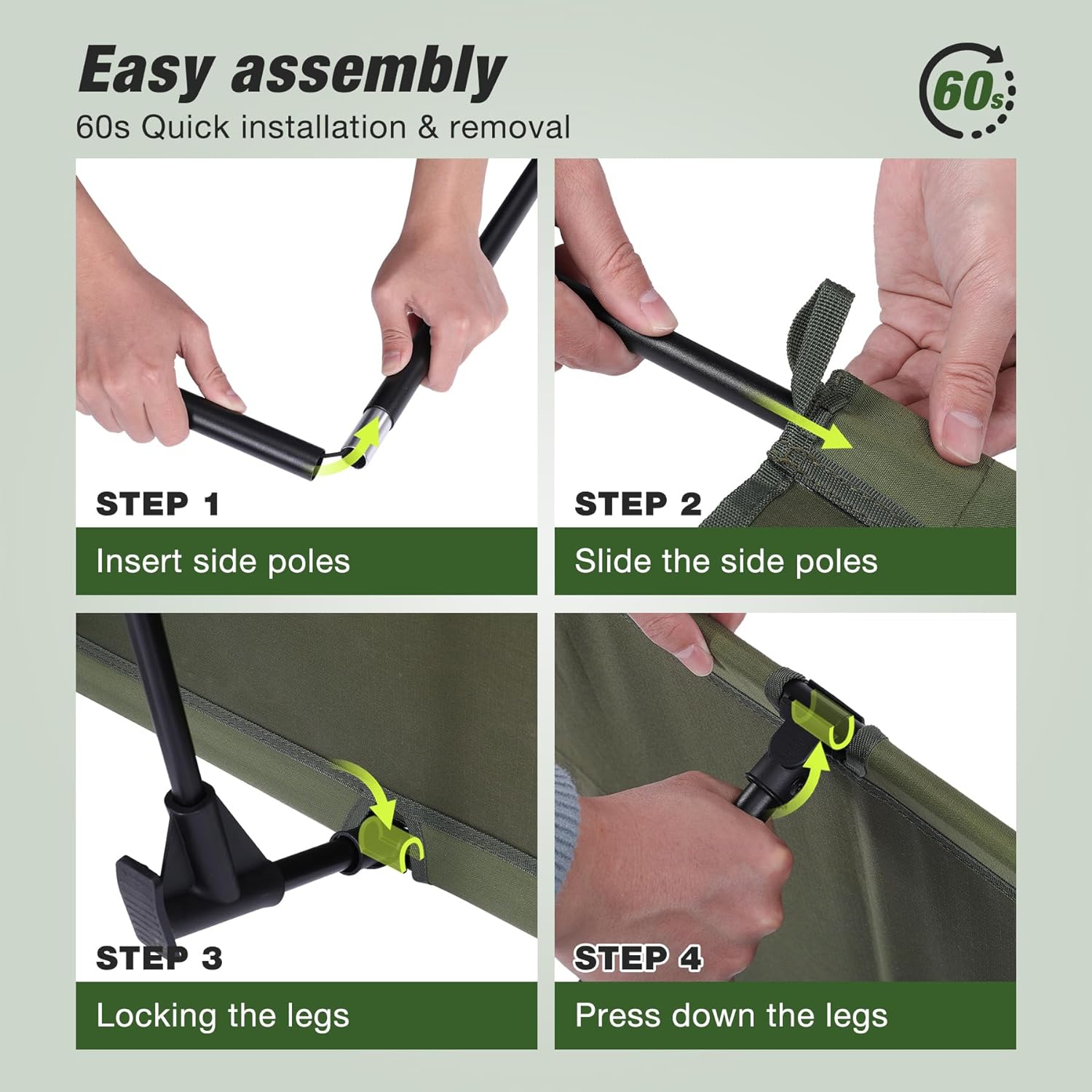 CC59 Camping Cot, 5Leg Folding Storage Bag -WARMOUNTS – Warmounts