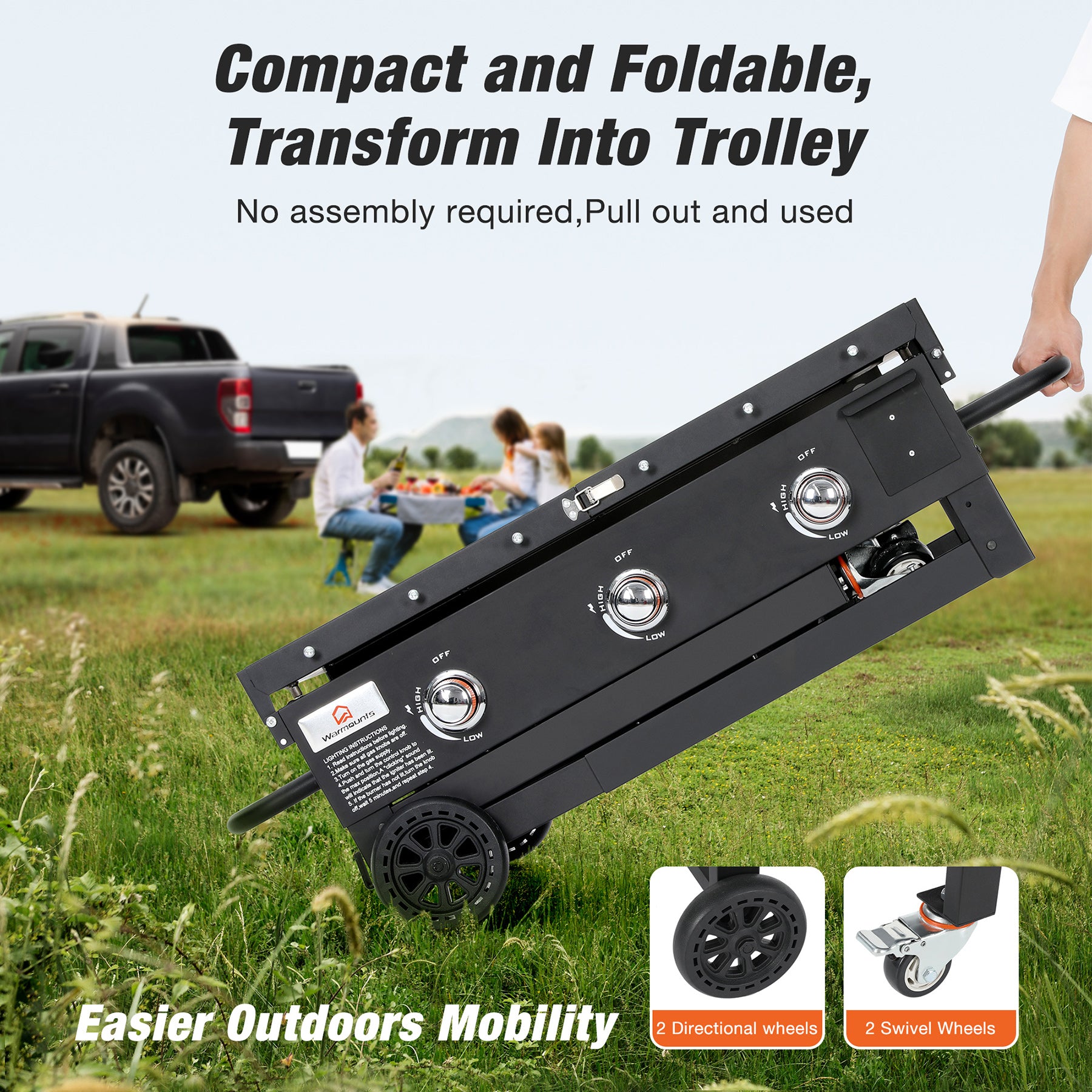 Gas Griddle, Portable Flat Grill 32" Foldable Trailer - Warmounts