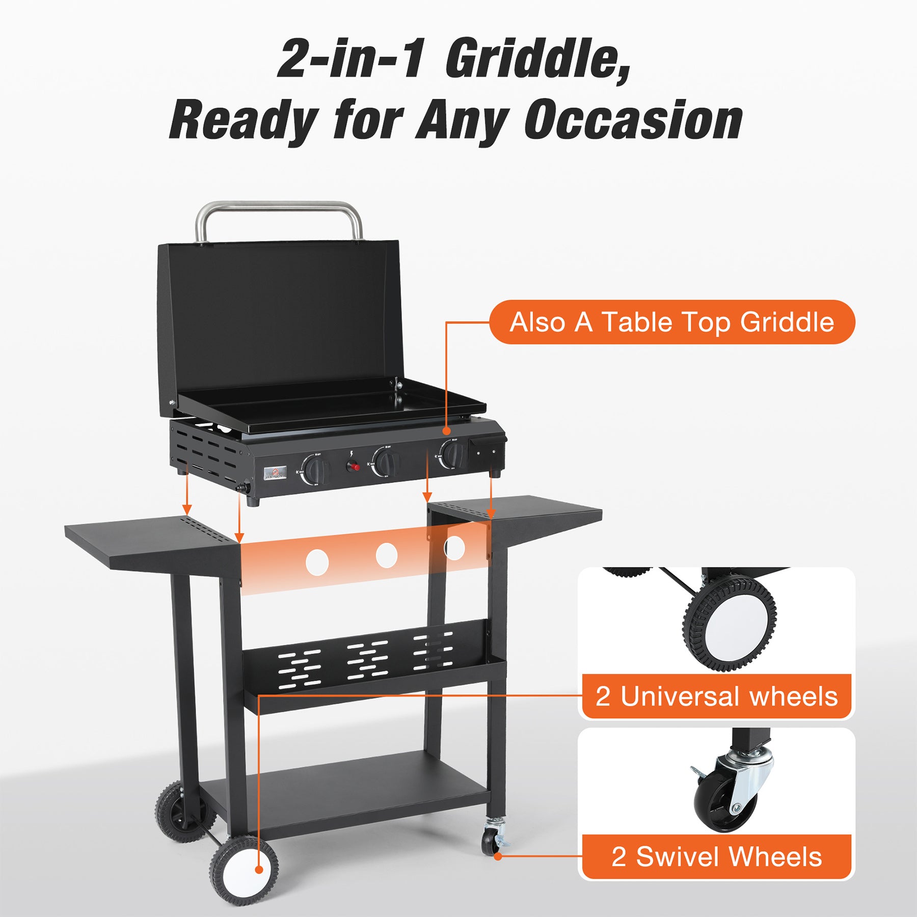 Gas Griddle, Portable Flat Grill 23'' Foldable Trailer - Warmounts