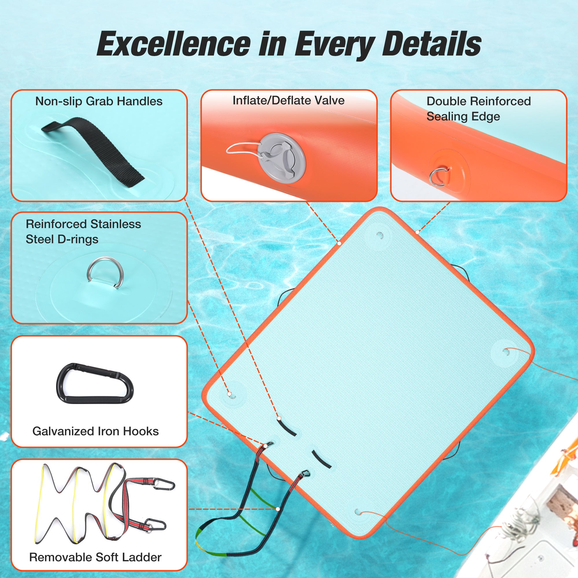 Inflatable Floating Air Dock, 5*6/8*6/10*6ft Water Raft - Warmounts